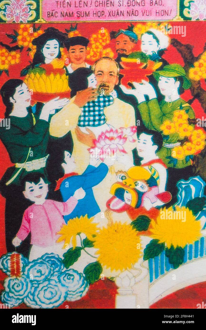 Communist propaganda poster with Ho Chi Minh, Vietnam Stock Photo - Alamy