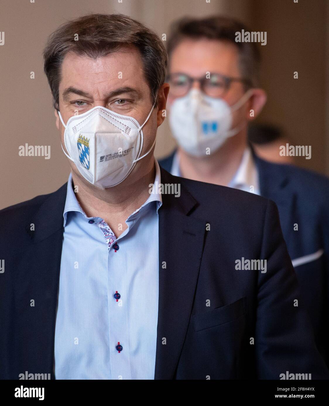 Munich, Germany. 14th Apr, 2021. Markus Söder (CSU, l), Prime Minister ...