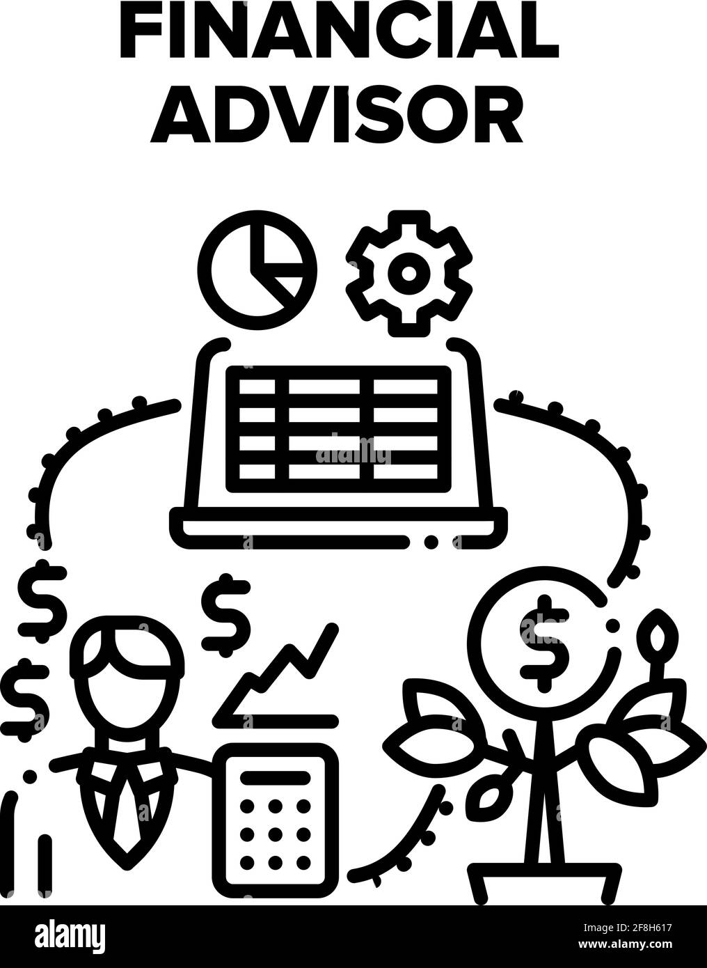 Financial Advisor Support Vector Black Illustration Stock Vector Image ...