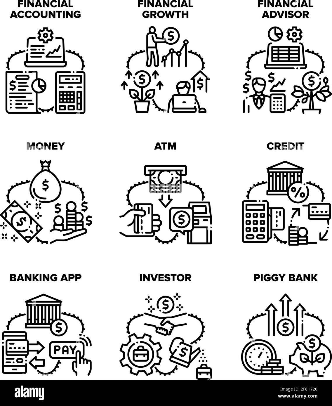Financial Account Set Icons Vector Black Illustration Stock Vector ...