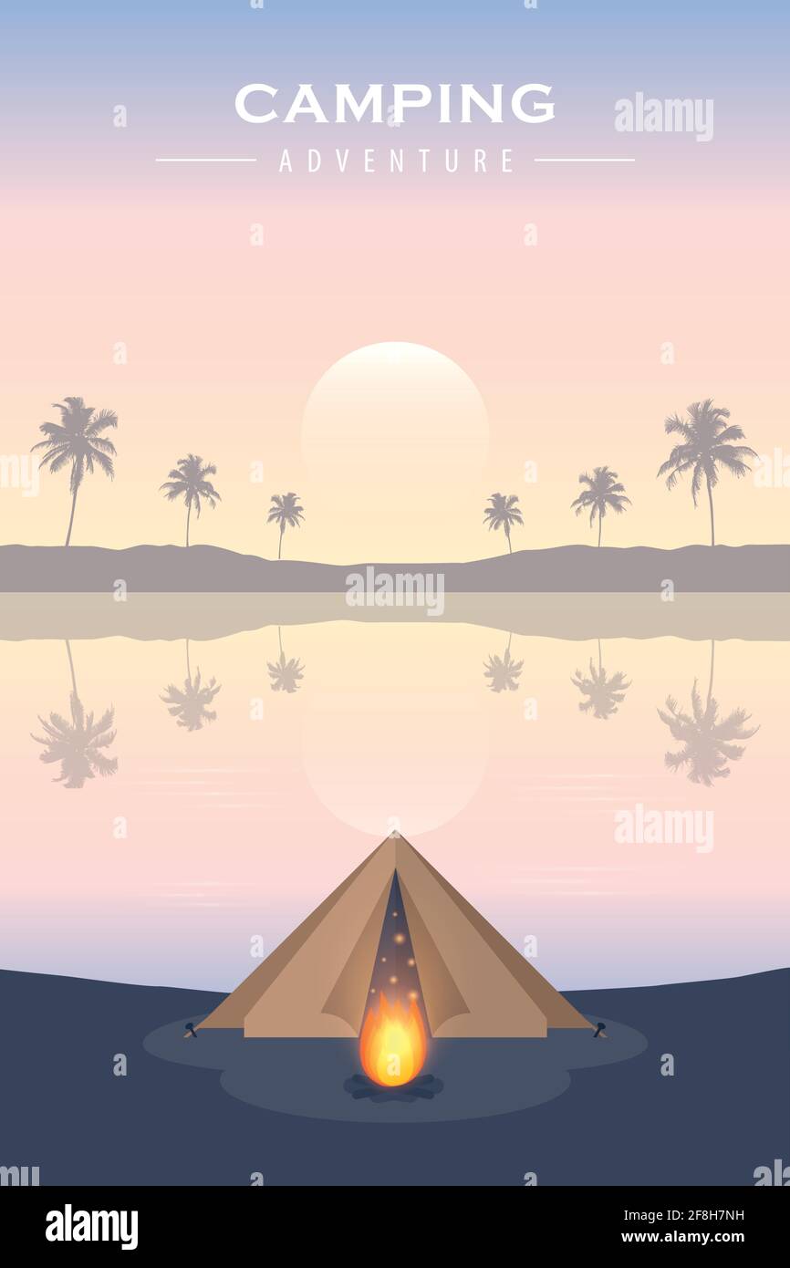 tropical camping adventure summer holiday with tent Stock Vector Image ...