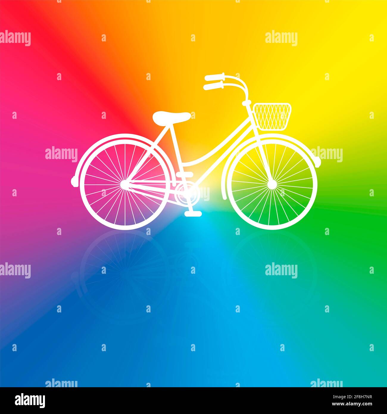 Bicycle on rainbow gradient background. White ladies bike with wire ...