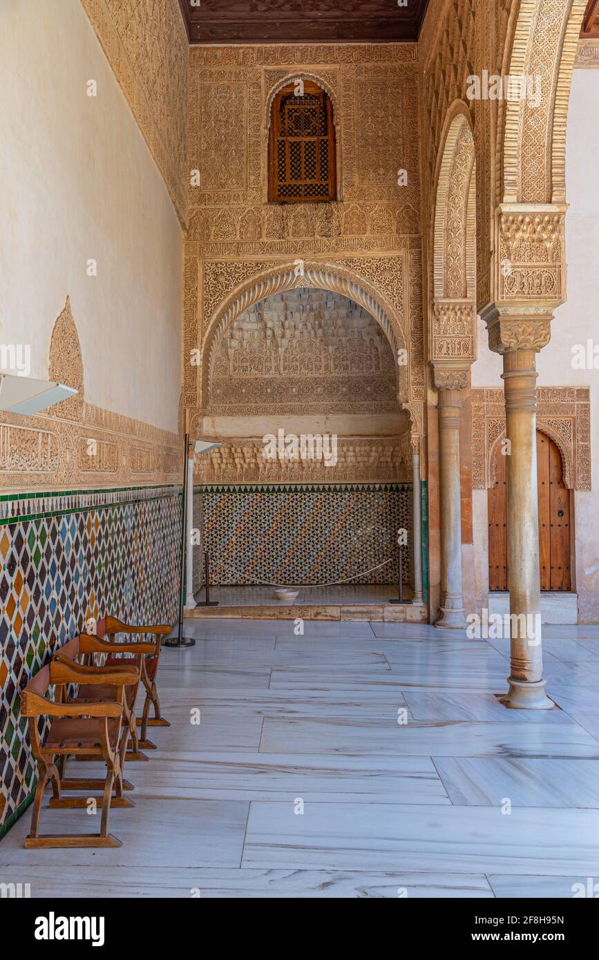 Arcade inside of Alhambra palace in Granada, Spain Stock Photo - Alamy