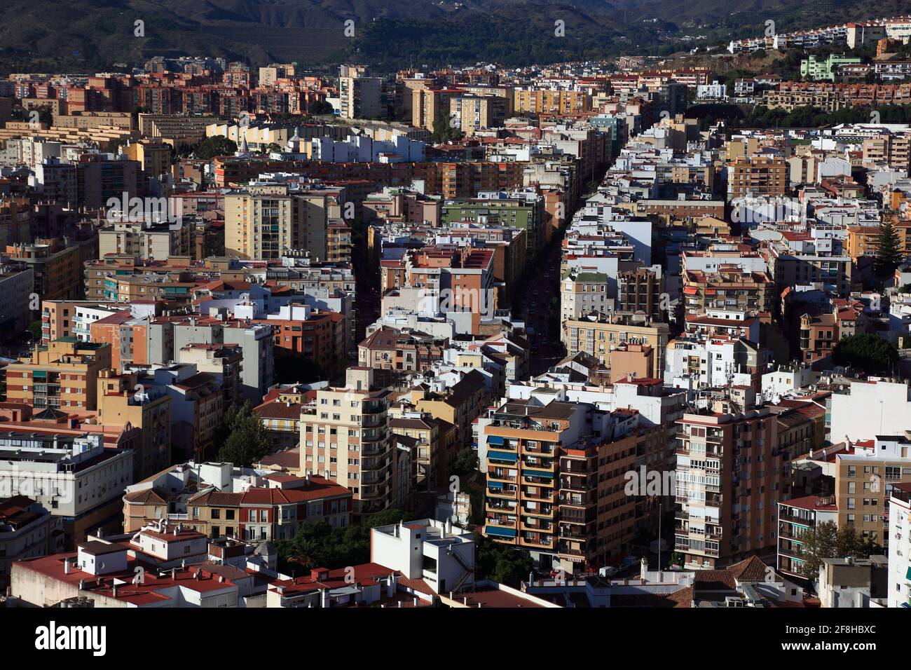 Malaga, view from the castle Castillo de Gibralfaro to the city, Spain ...