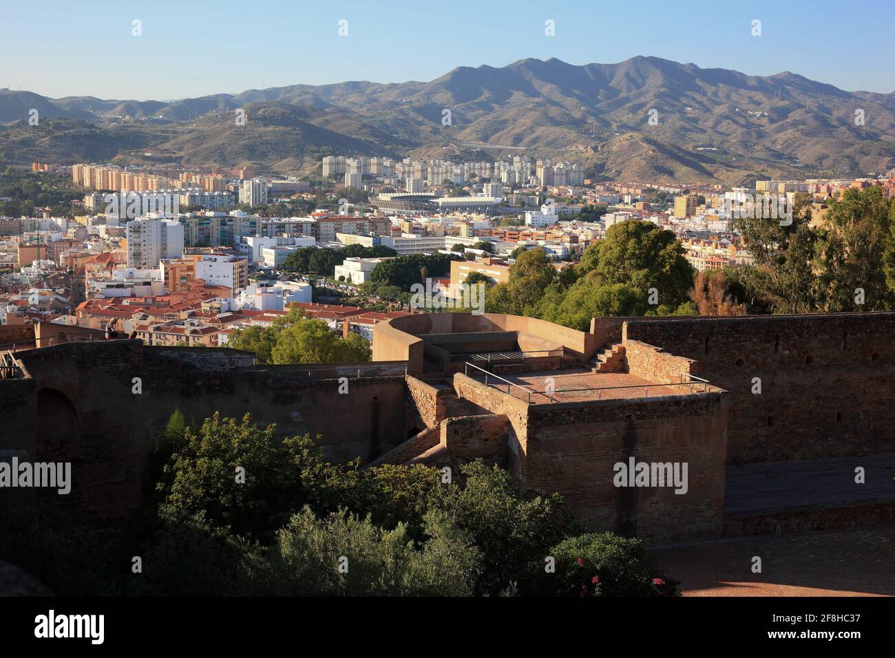 Malaga, view from the castle Castillo de Gibralfaro to the castle and ...