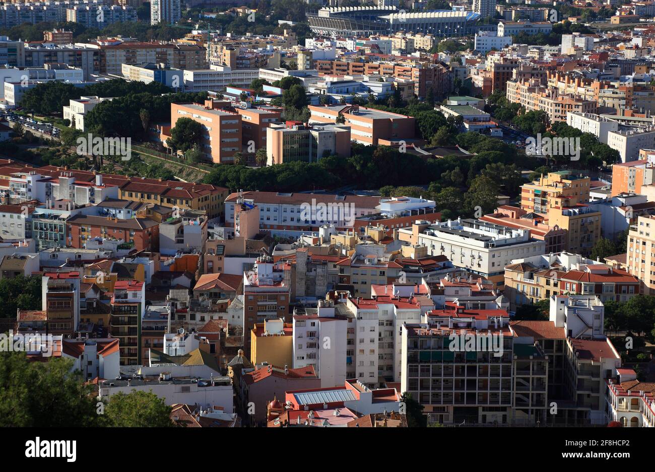 Malaga, view from the castle Castillo de Gibralfaro to the city, Spain ...