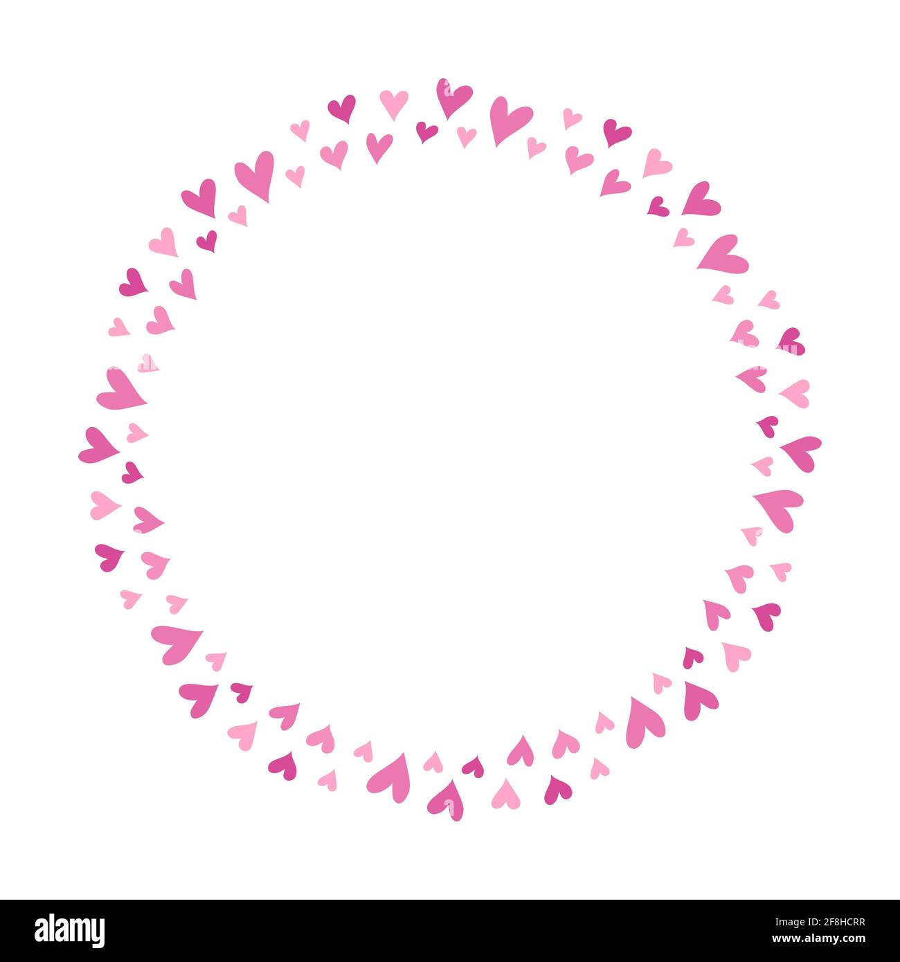 Hand drawn vector frame with pink hearts isolated on white background ...