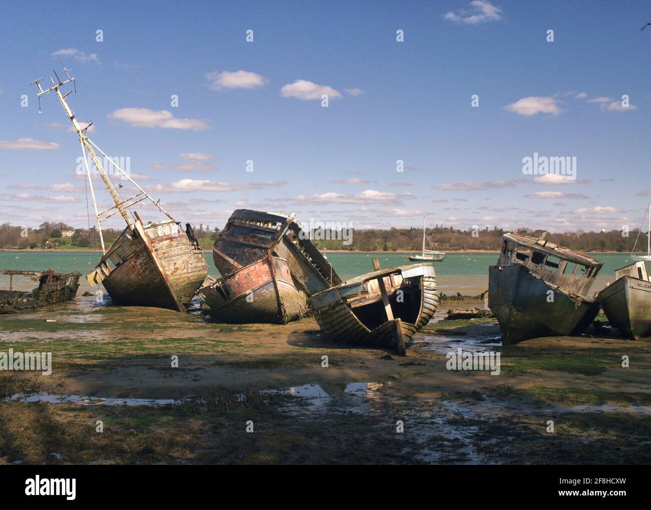 Abandoned old wrecks on the Orwell Estuary by Pin Mill, Suffolk Stock ...