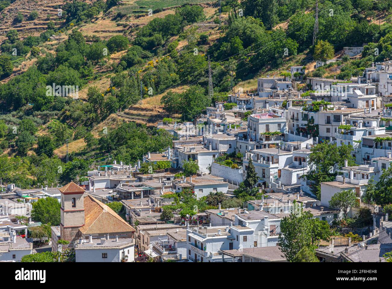 Aerial view of Pampaneira, one of Las Alpujarras white villages in ...
