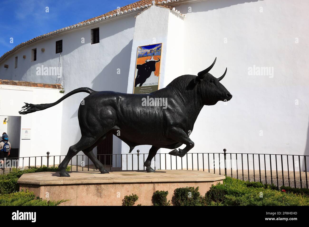 Ronda, a white village in Andalusia, Spain, Sculpture of a bull in ...