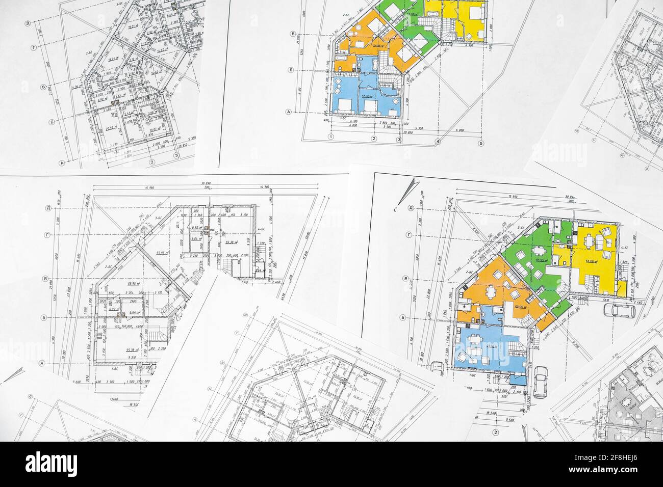 Architectural construction plans paper on table close up Stock Photo ...