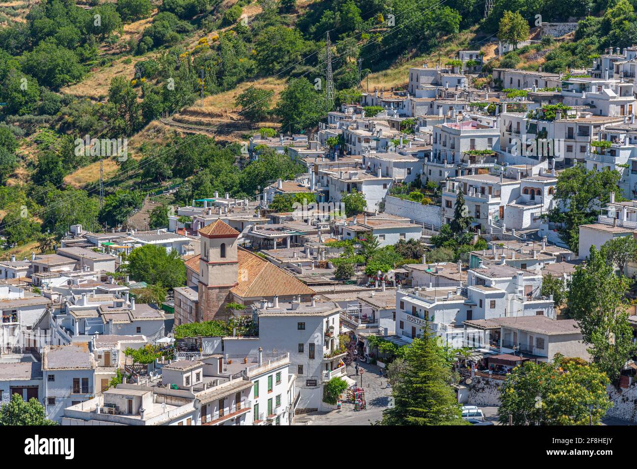 Aerial view of Pampaneira, one of Las Alpujarras white villages in ...