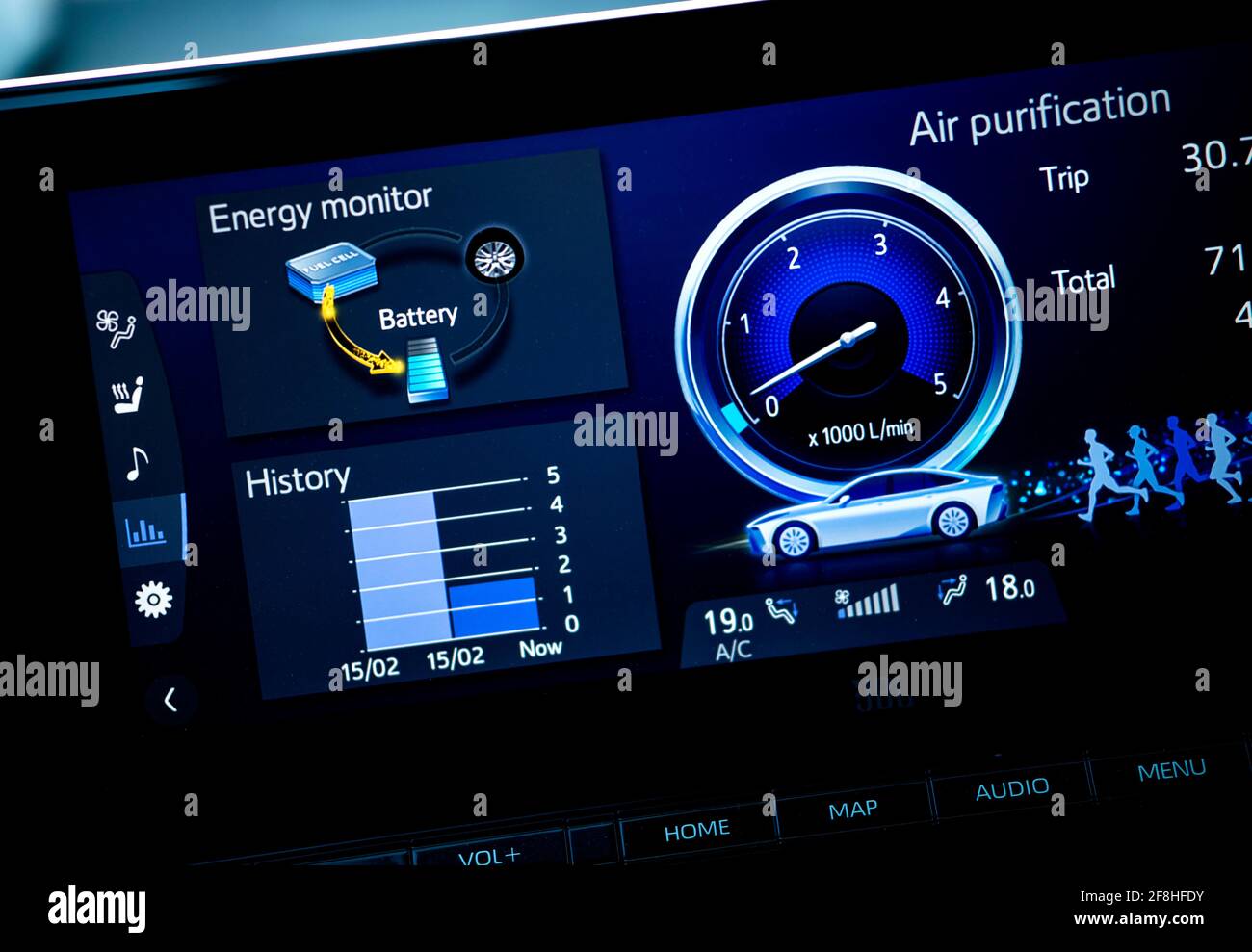 Toyota Mirai hydrogen fuel cell vehicle (FCV). Interior, detail ...