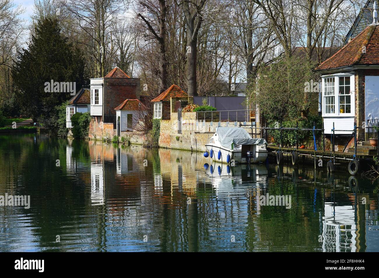 18th century gazebos on the River Lea at Ware Stock Photo - Alamy
