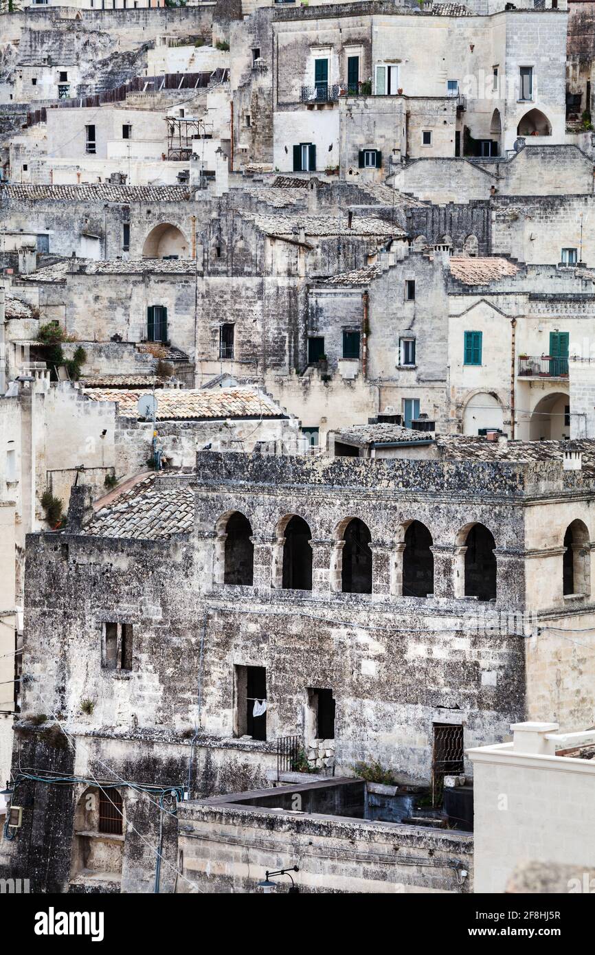Old stones house buildings and ancient Italian village in Matera in ...
