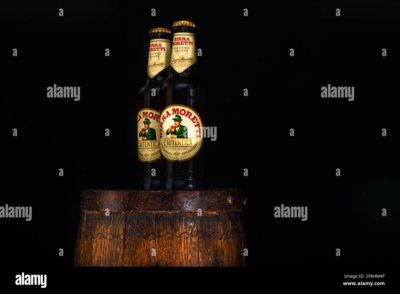 BUCHAREST, ROMANIA - Apr 01, 2021: Bottle of Birra Moretti beer on ...