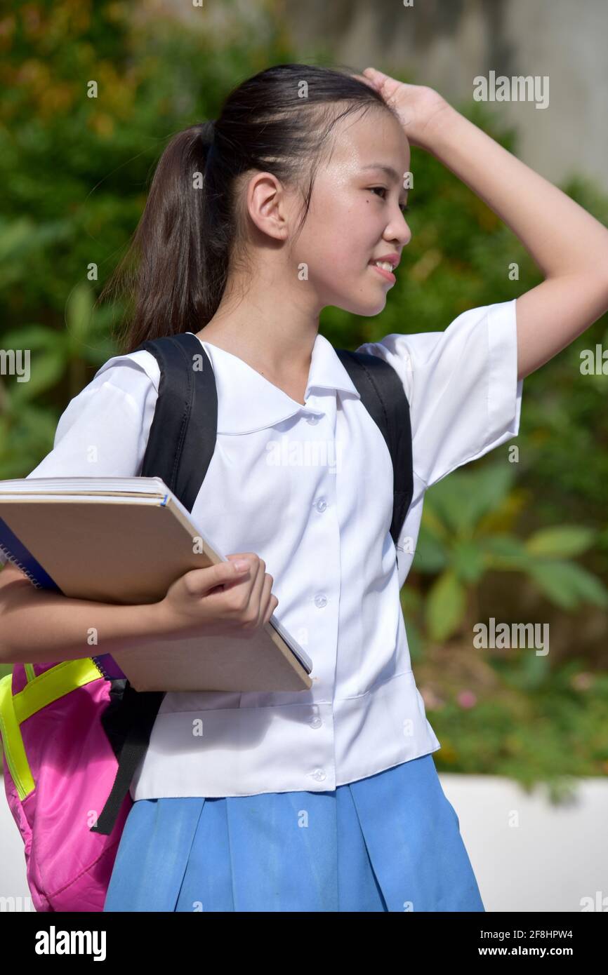 Beautiful Girl Student And Happiness Wearing Backpack With Textbooks ...