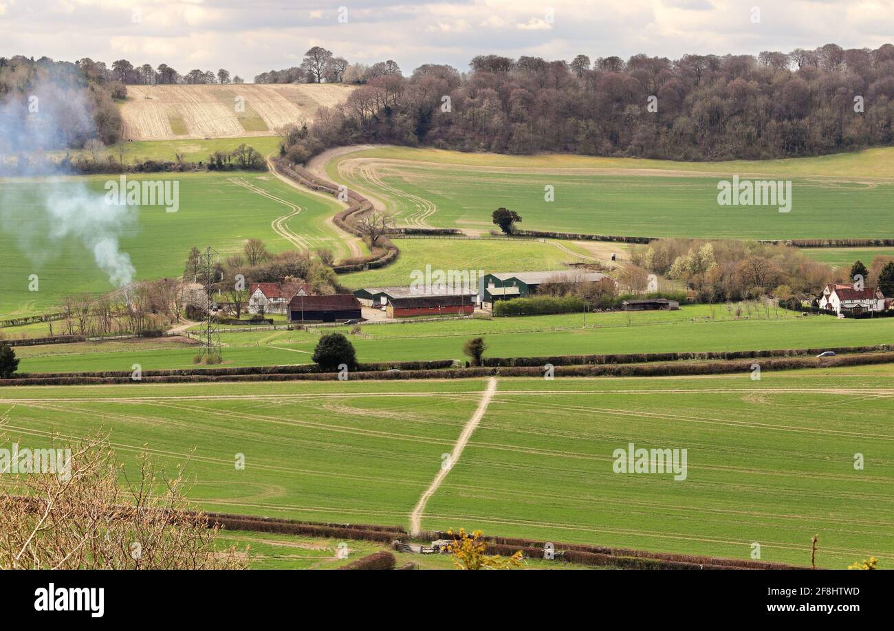 An English Rural Landscape with path through field in the Chiltern ...