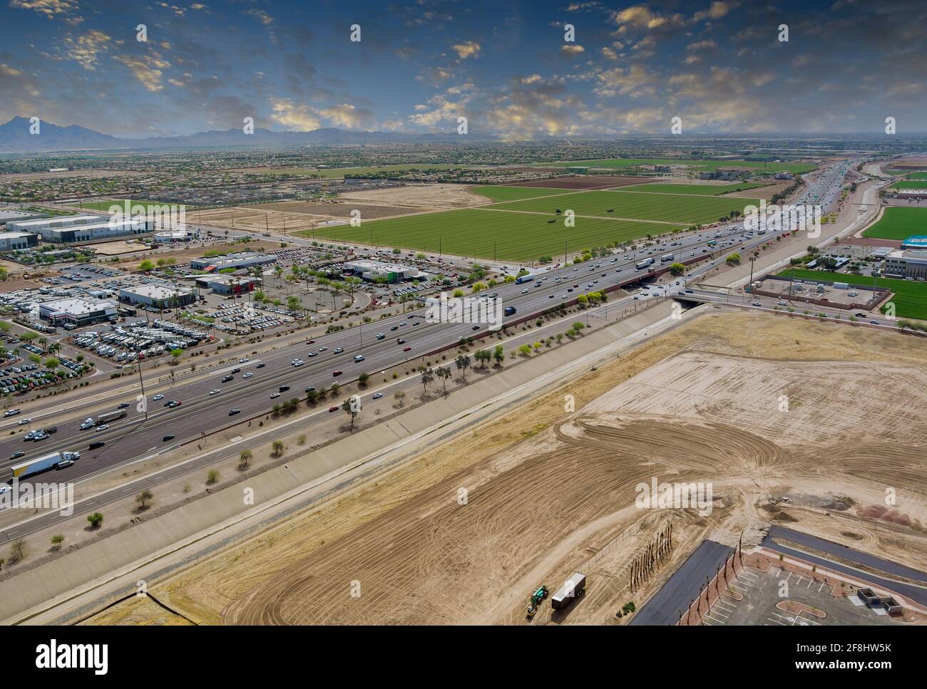 Aerial view shopping district center and parking lot in Avondale small ...