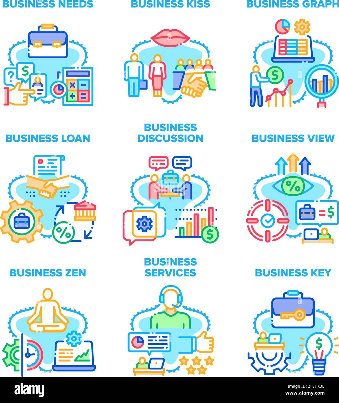 Business Service Set Icons Vector Illustrations Stock Vector Image ...
