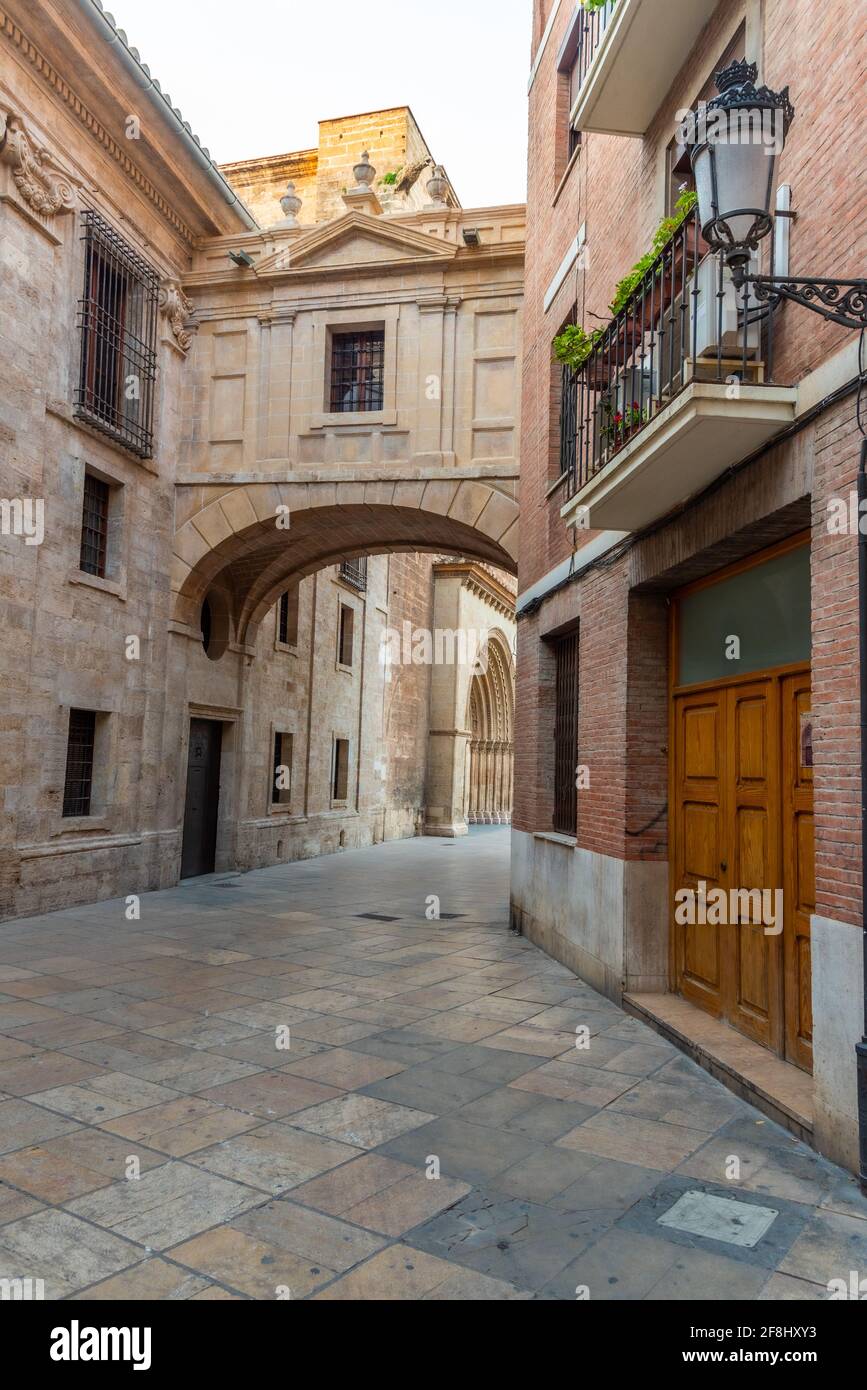 Valencia Cathedral Arch Barchilla street at Spain Europe Stock Photo ...