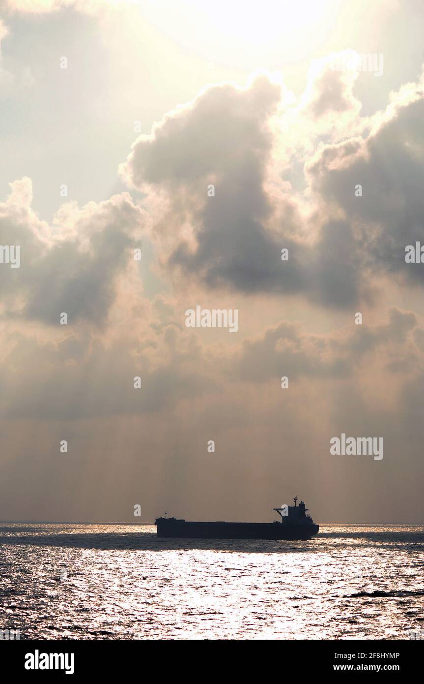 The "Frontier Discovery" in the North Sea. A Bulk Carrier, overall ...