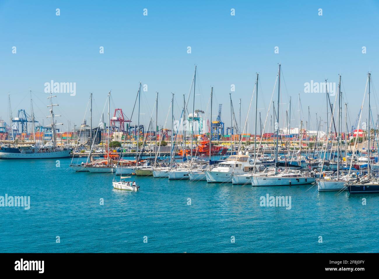 Boats mooring in marina of port of Valencia, Spain Stock Photo - Alamy