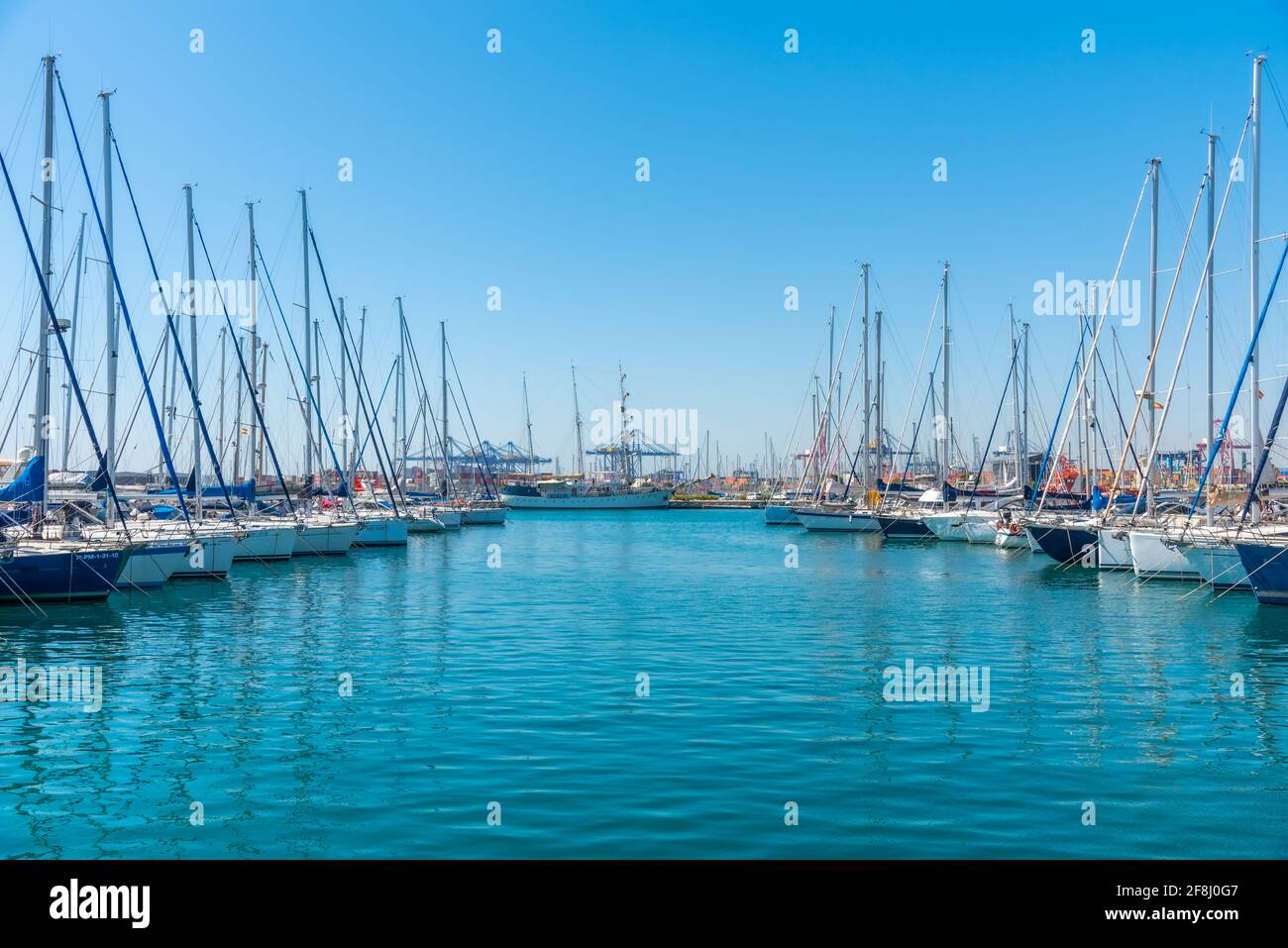 Boats mooring in marina of port of Valencia, Spain Stock Photo - Alamy