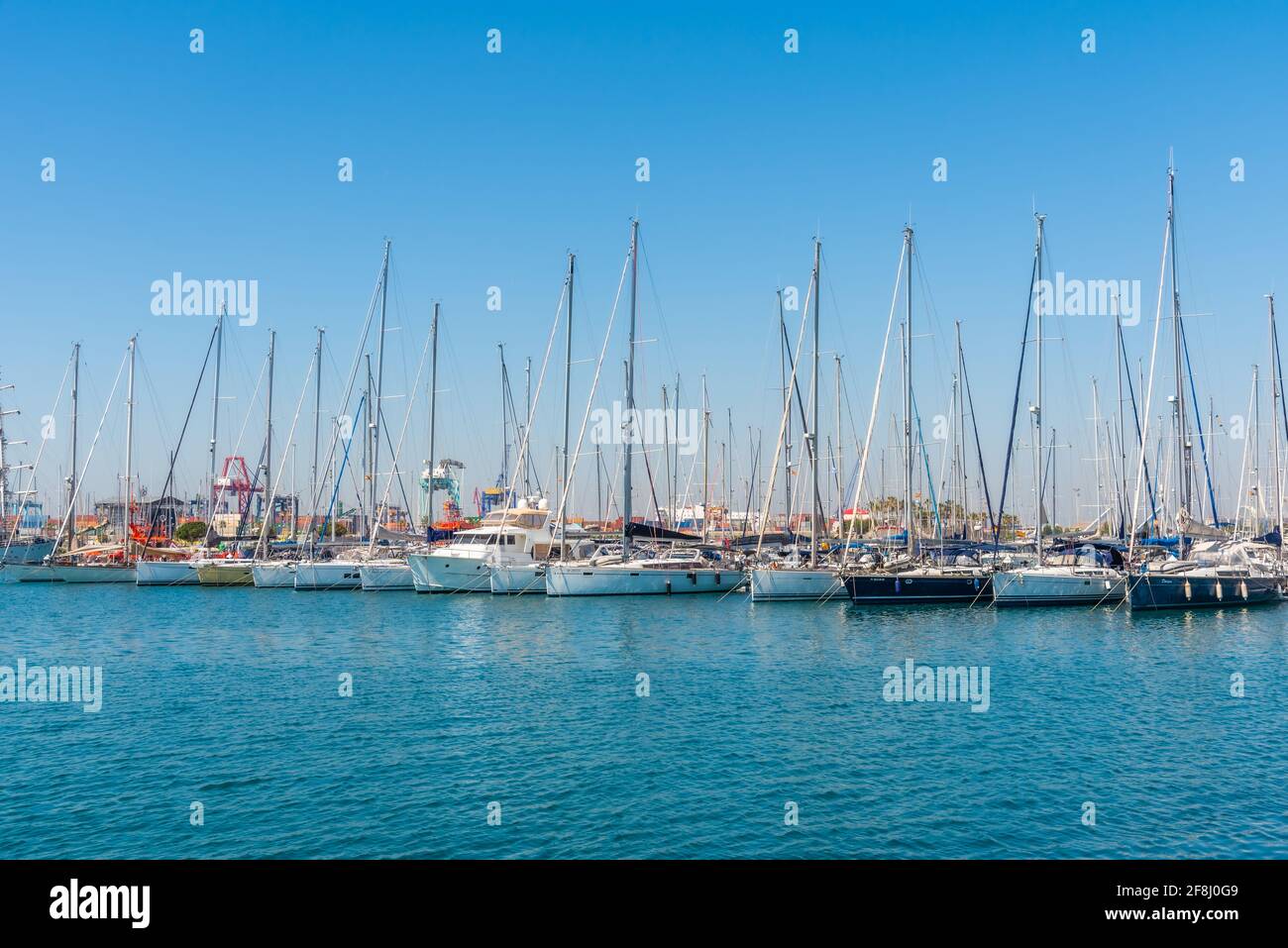 Boats mooring in marina of port of Valencia, Spain Stock Photo - Alamy