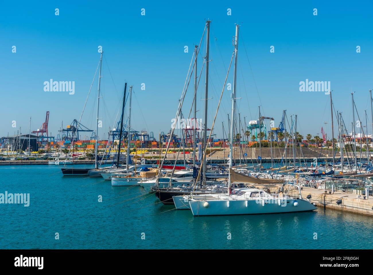 Boats mooring in marina of port of Valencia, Spain Stock Photo - Alamy