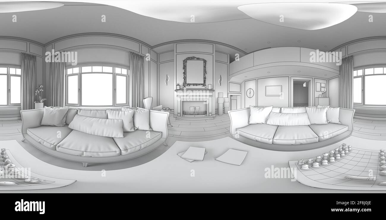spherical panorama of the interior, 3D illustration Stock Photo - Alamy