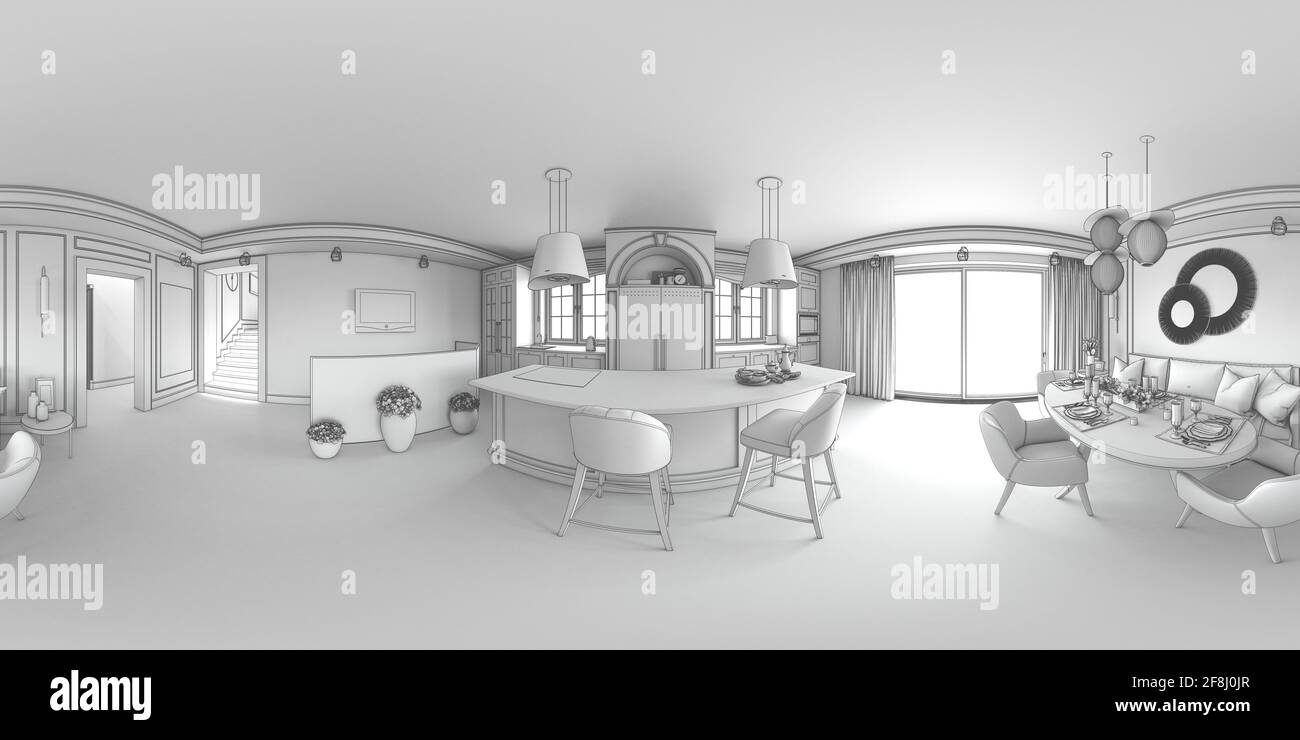 spherical panorama of the interior, 3D illustration Stock Photo - Alamy