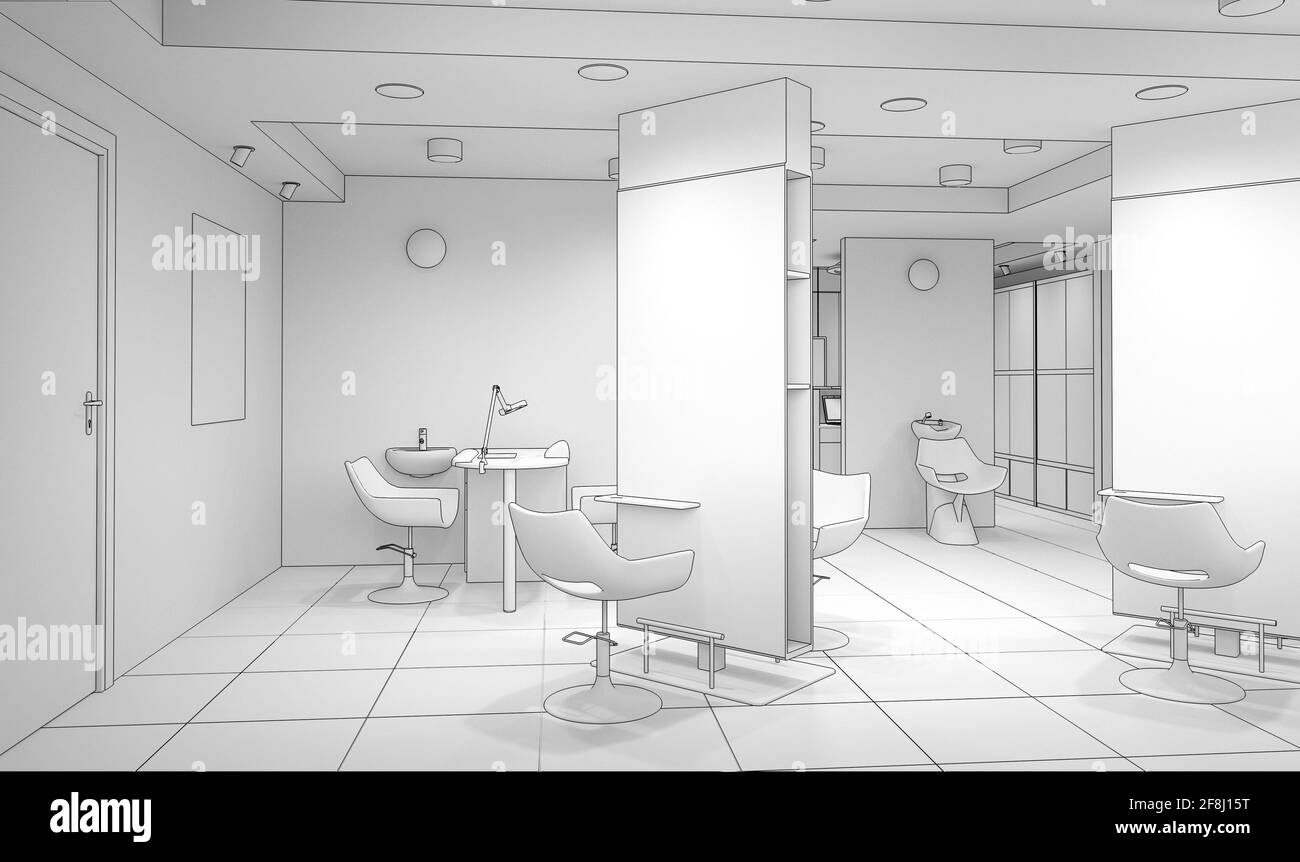 beauty saloon, interior visualization, 3D illustration Stock Photo - Alamy