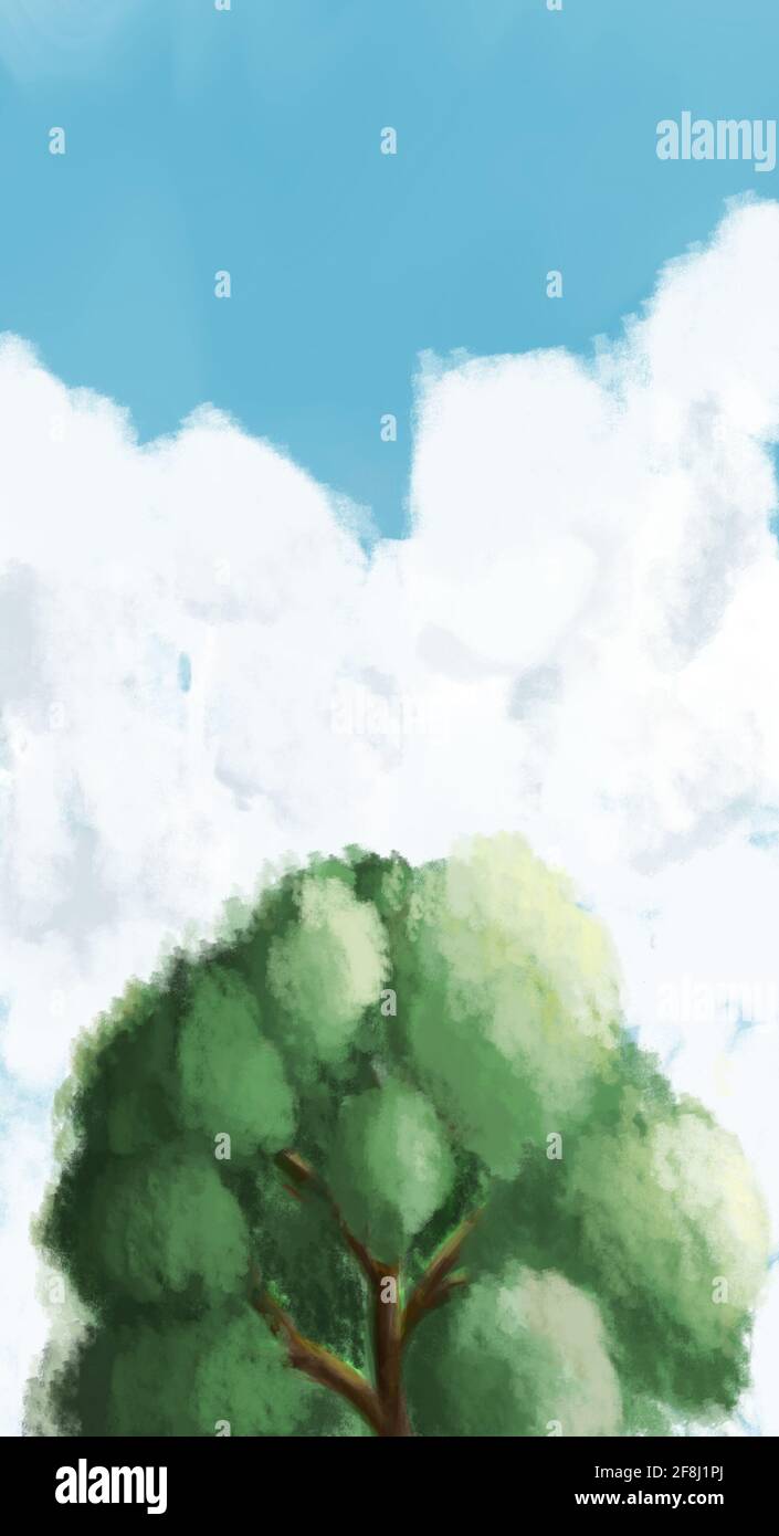 Ghibli movie study drawing green trees cloud and sky scenery lovely and ...
