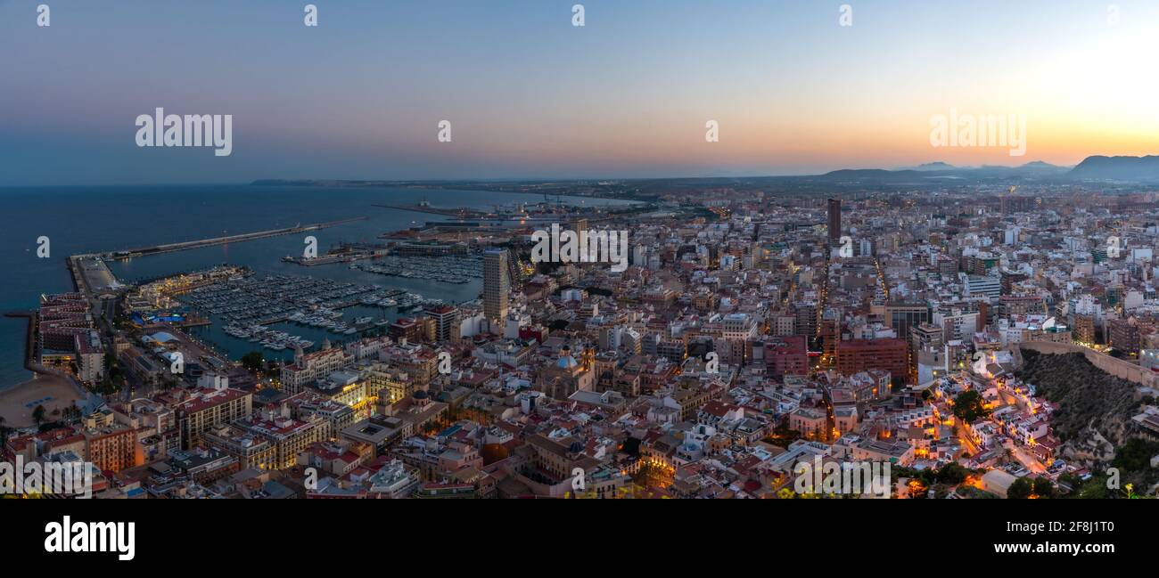 Sunset view of Spanish city and port Alicante Stock Photo - Alamy
