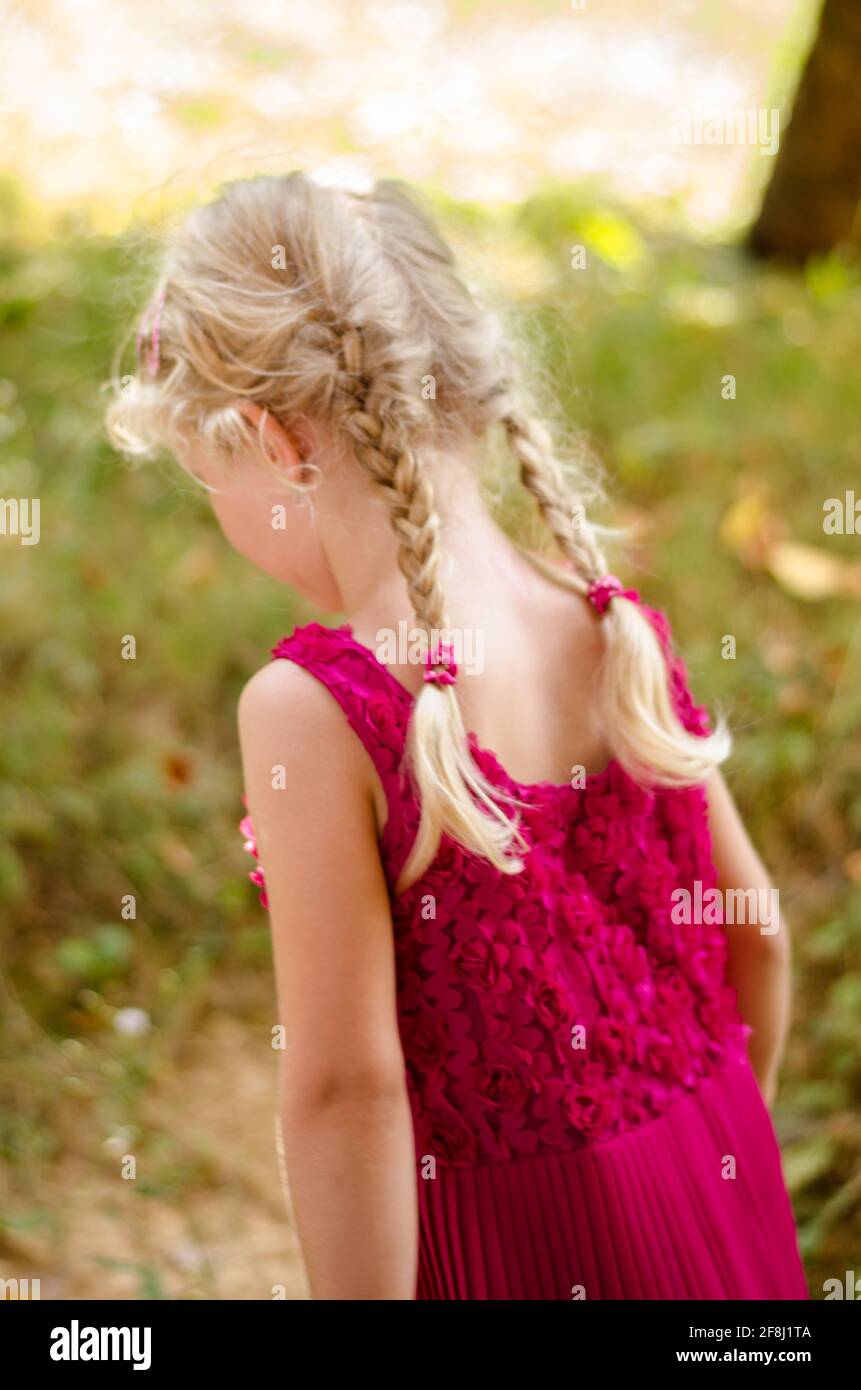 little blond girl with braid back view Stock Photo - Alamy