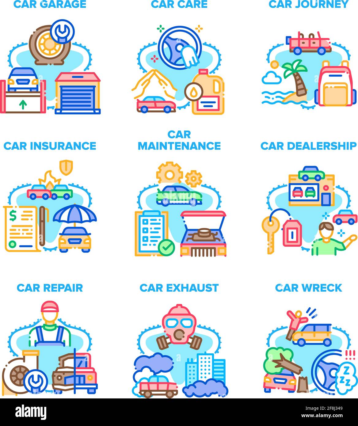 Car Repair Garage Set Icons Vector Illustrations Stock Vector Image ...
