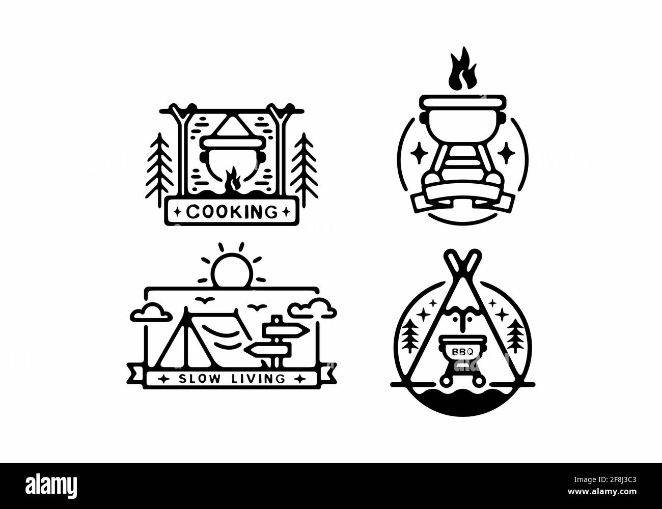 Outdoor cooking line art illustration set design Stock Vector Image ...