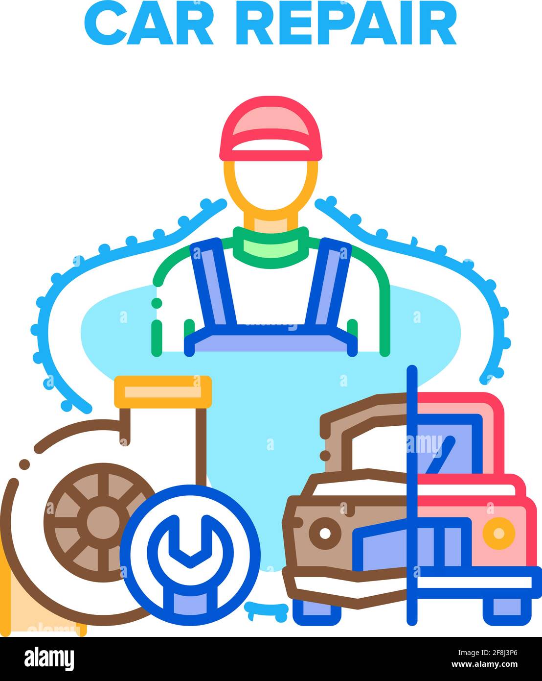 Car Repair Work Vector Concept Color Illustration Stock Vector Image ...