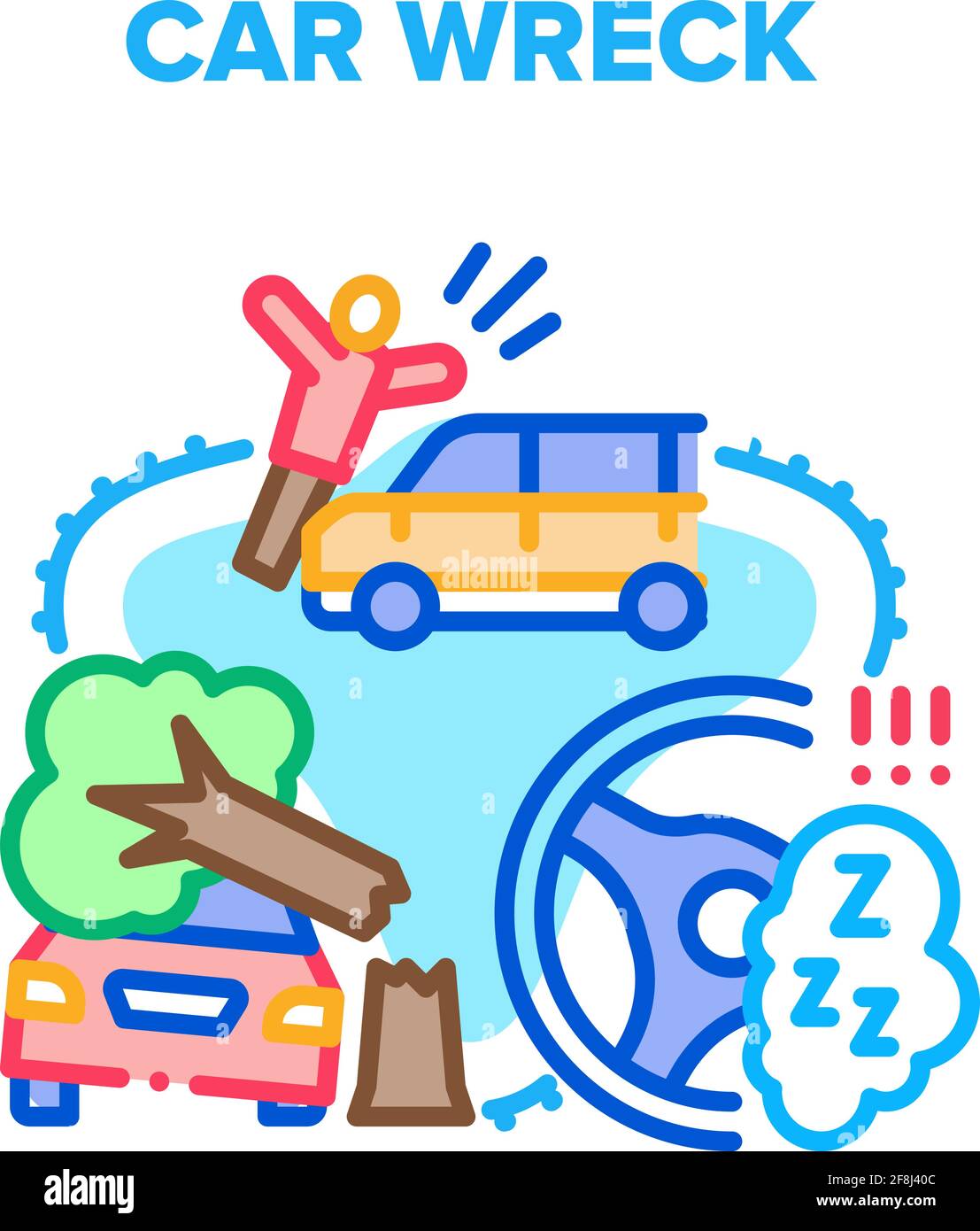 Car Wreck Crash Vector Concept Color Illustration Stock Vector Image ...