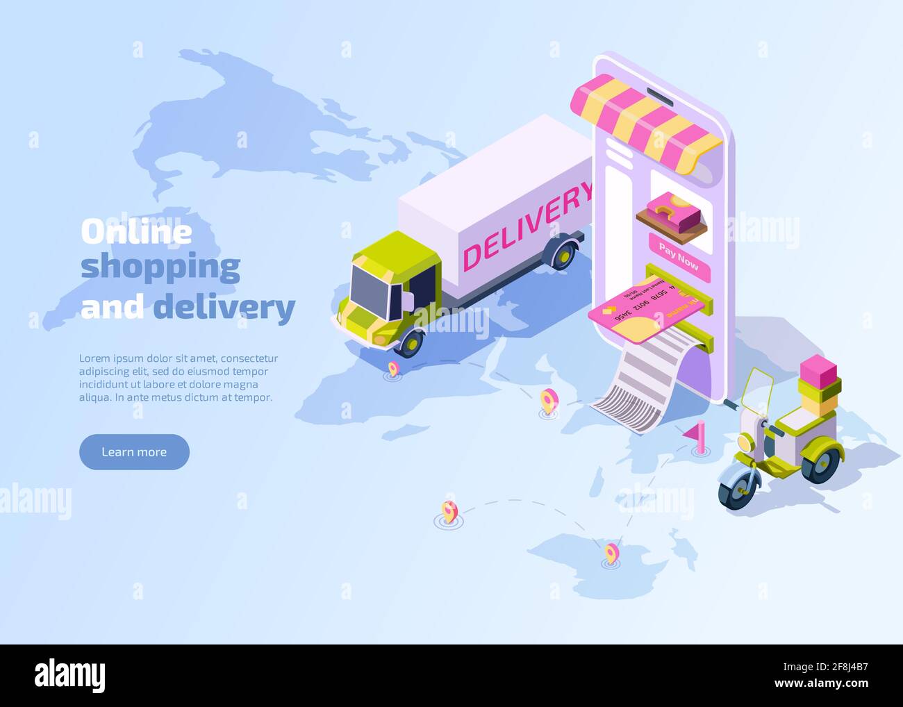 Online shopping and delivery isometric landing page. Logistic order ...