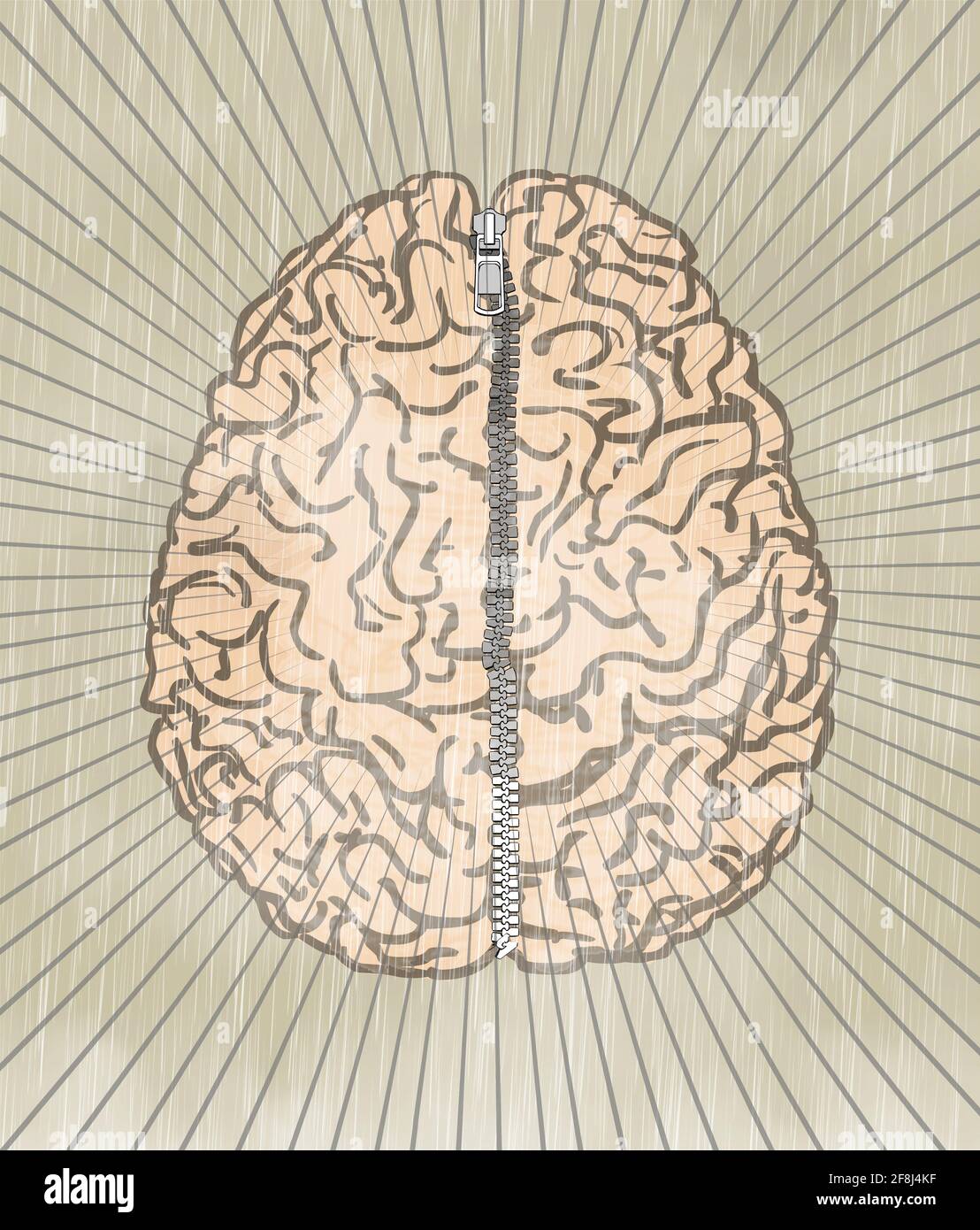 Human brain with zip. Open your mind. Concept illustration Stock Photo ...