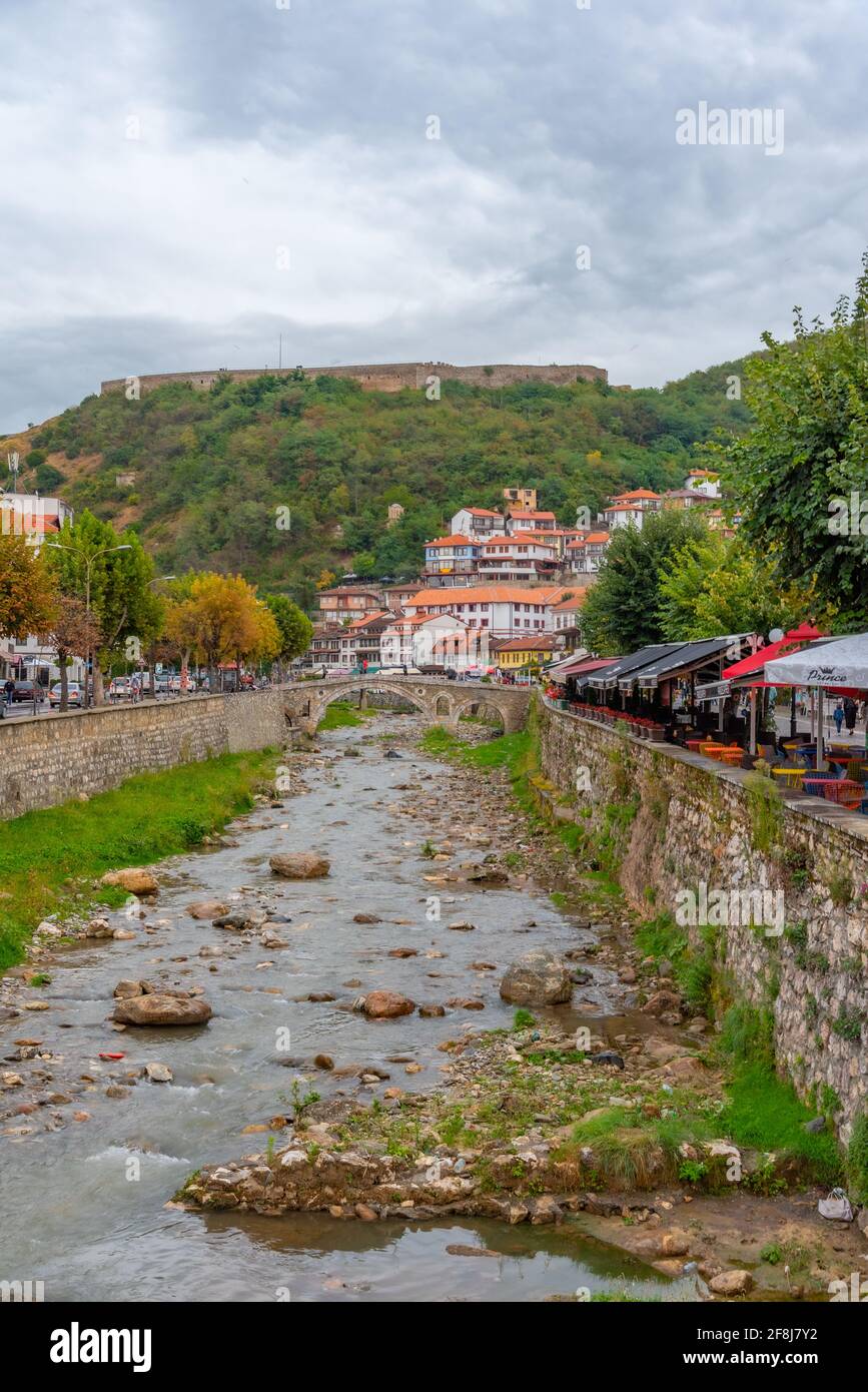 PRIZREN, KOSOVO, SEPTEMBER 19, 2019: Riverside of Bistrica river in ...