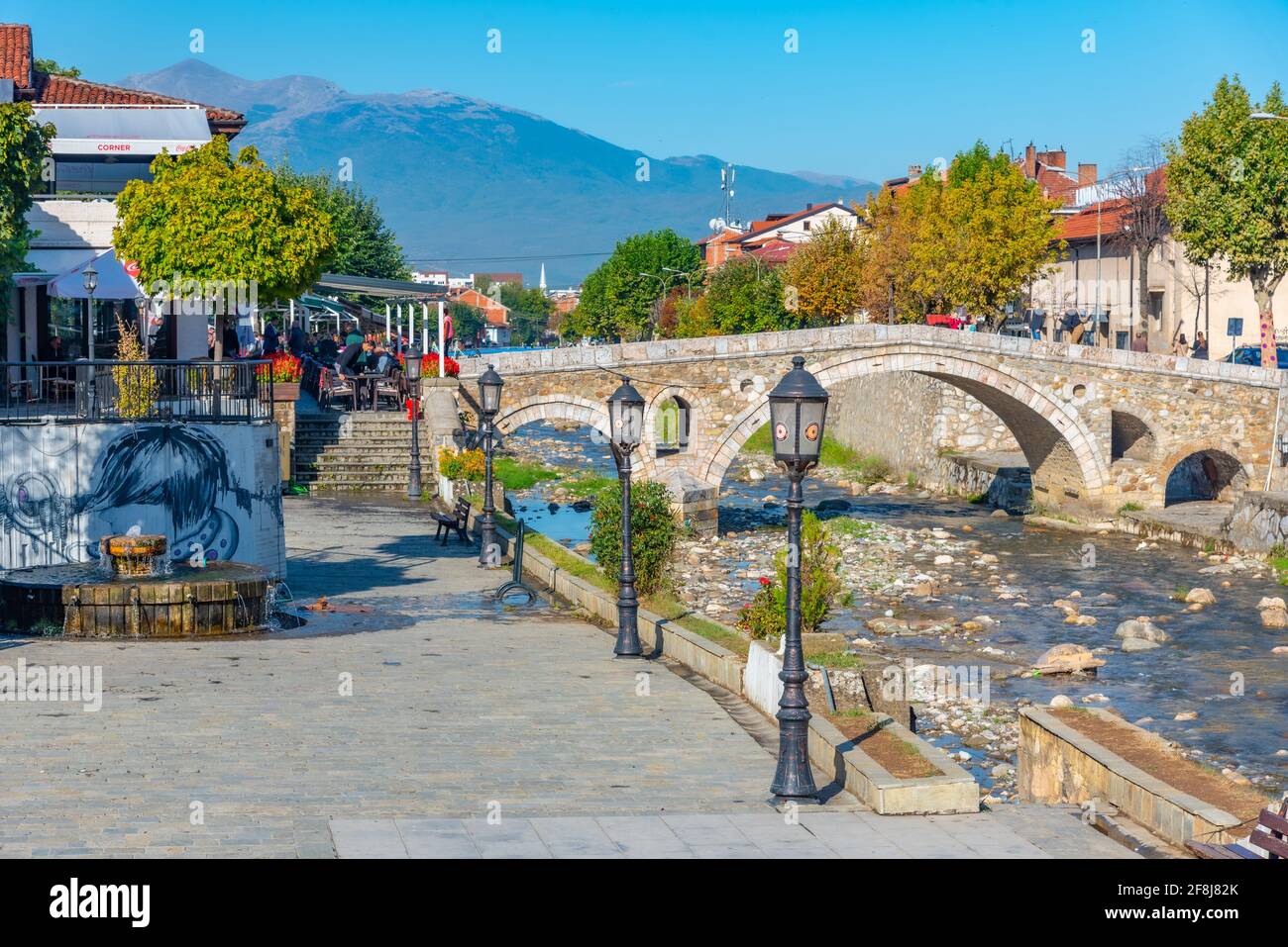 PRIZREN, KOSOVO, SEPTEMBER 20, 2019: Riverside of Bistrica river in ...
