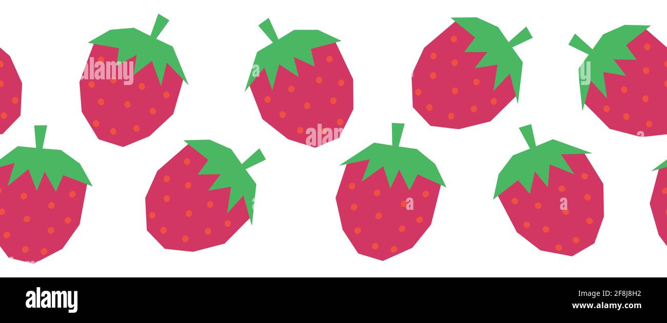 Strawberry seamless vector border. Strawberries repeating horizontal ...