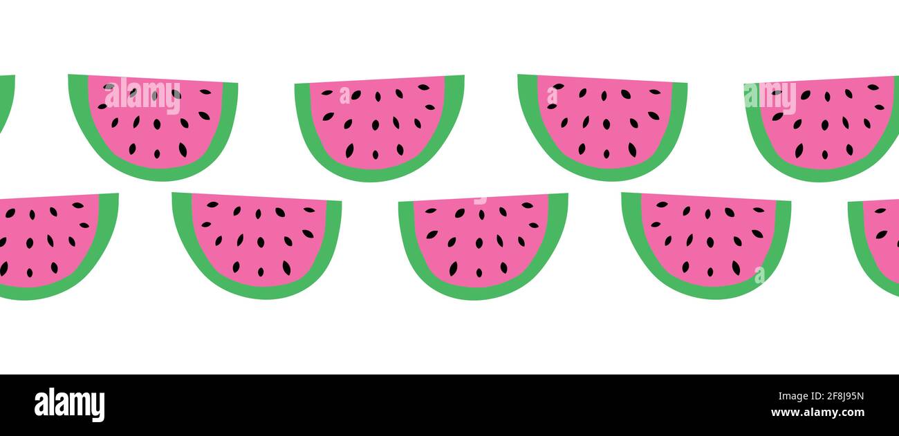 Watermelon slice seamless vector border. Watermelons repeating ...