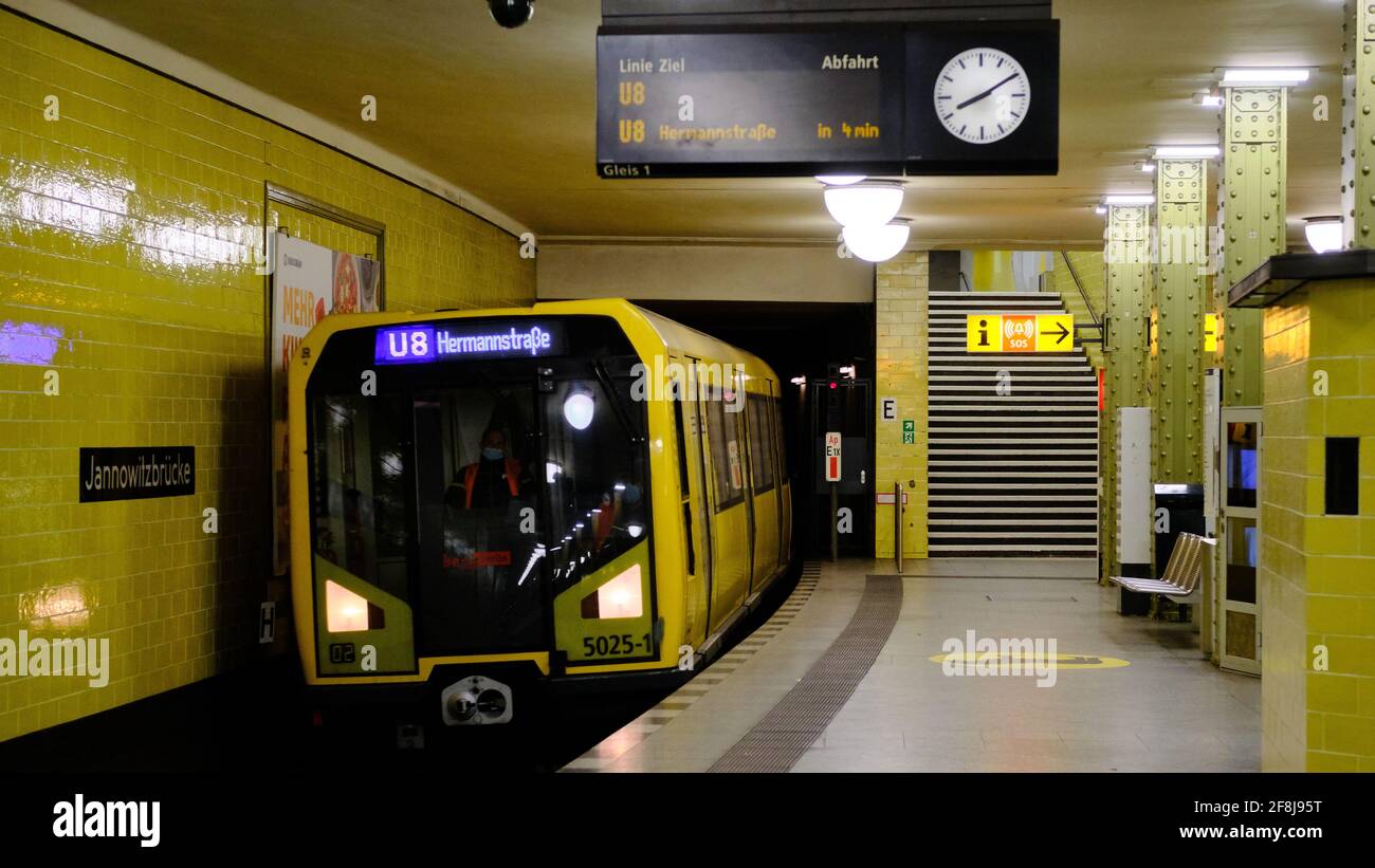 Berlin, Germany. 09th Apr, 2021. An underground train of line 8 with ...