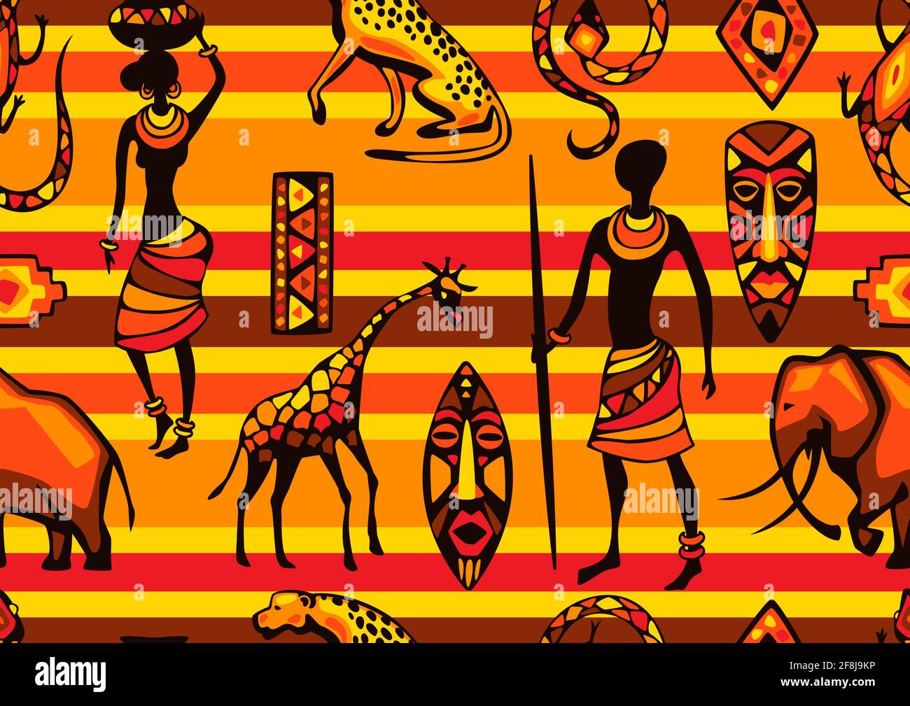 African ethnic seamless pattern. People, animals and masks Stock Vector ...