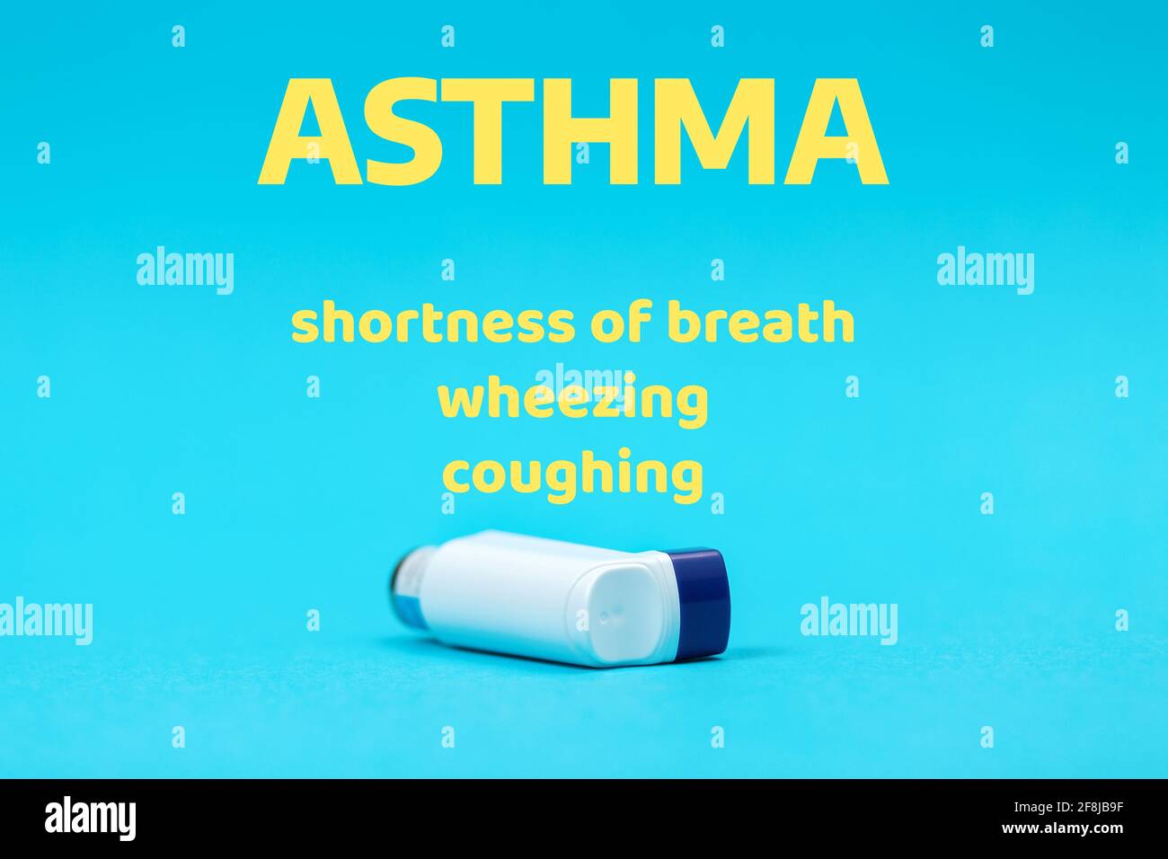 The inhaler with the medicine is on a blue background. Text about ...