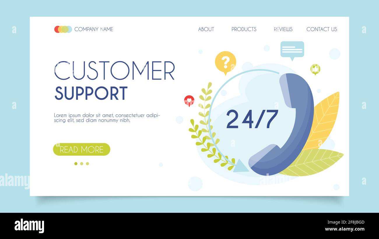 Customer support call center. Call us today 24-7. Landing page concept ...